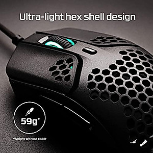 HyperX Pulsefire Haste – Gaming Mouse – Ultra-Lightweight, 59g, Honeycomb Shell, Hex Design, HyperFlex USB Cable, Up to 16000 DPI, 6 Programmable Buttons - Black/Red