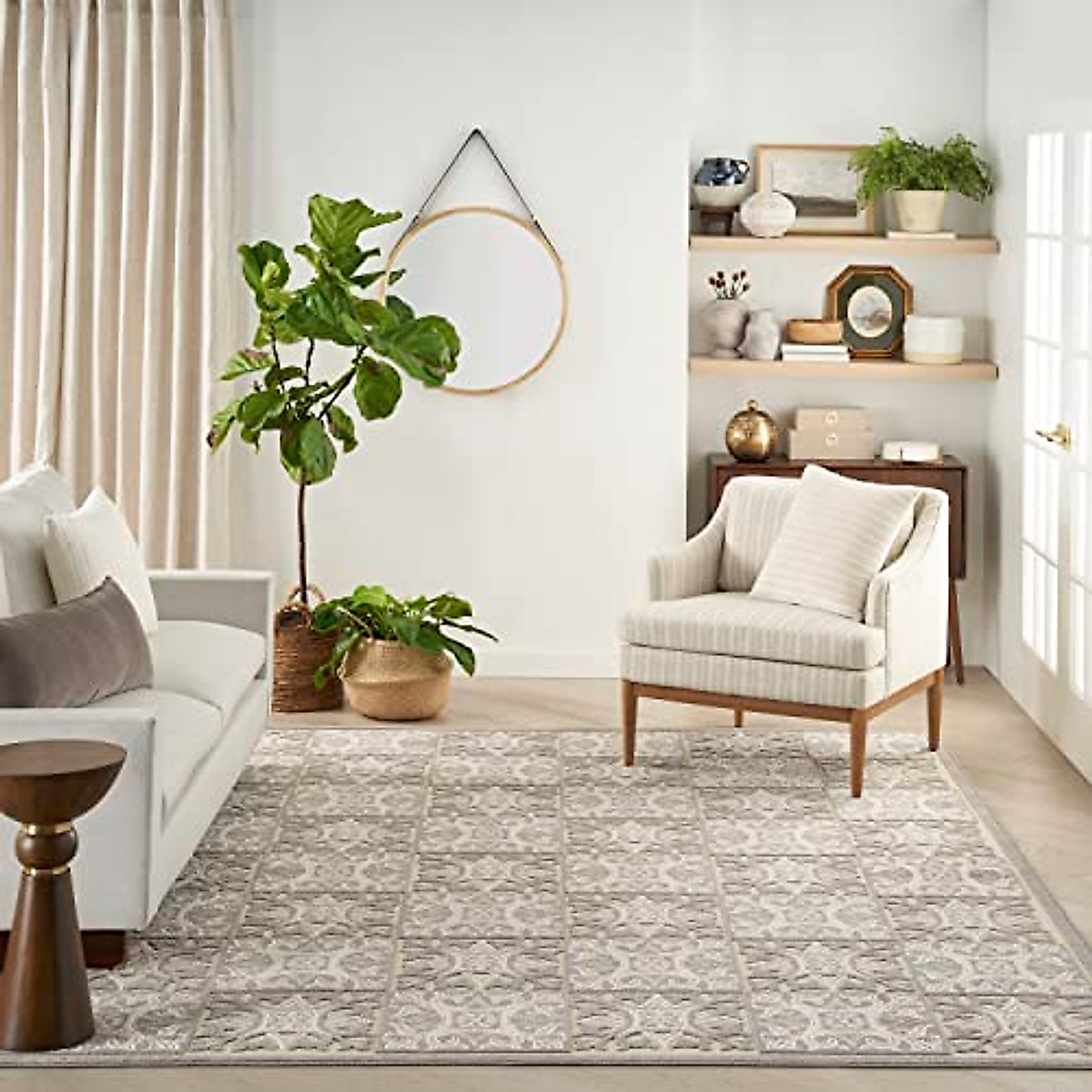 Nourison Aloha Indoor/Outdoor Ivory/Grey 7' x 10' Area -Rug, Easy -Cleaning, Non Shedding, Bed Room, Living Room, Dining Room, Deck, Backyard, Patio, High Traffic (7x10)