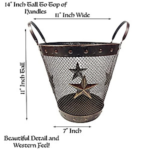 Urbalabs Rustic Lone Star Metal Bathroom Trash Can Office Western Waste Basket Country Wastebasket Office Wire Garbage Can Cowboy Gun Decor Bathroom Decor Cowboy Decor for Bathroom (Large)