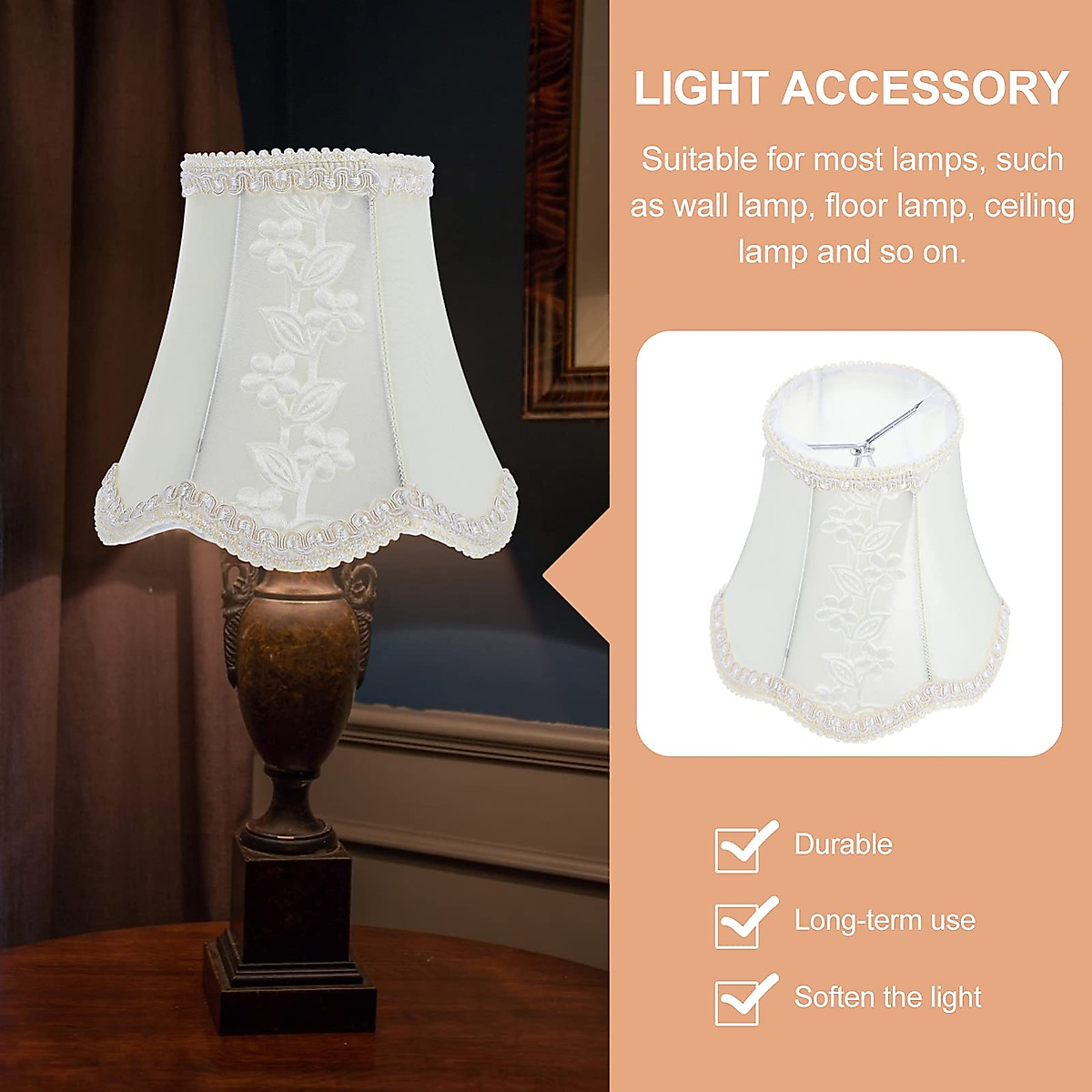 Uonlytech Table Lamp Shade Floor Lamp Pendant Light Shade, 1Pc Clip Bulb Lace Lampshade Cloth Lamp Shades for Table Lamps Wall Scones Floor Lamp Floral Lamp Shade White Chandelier