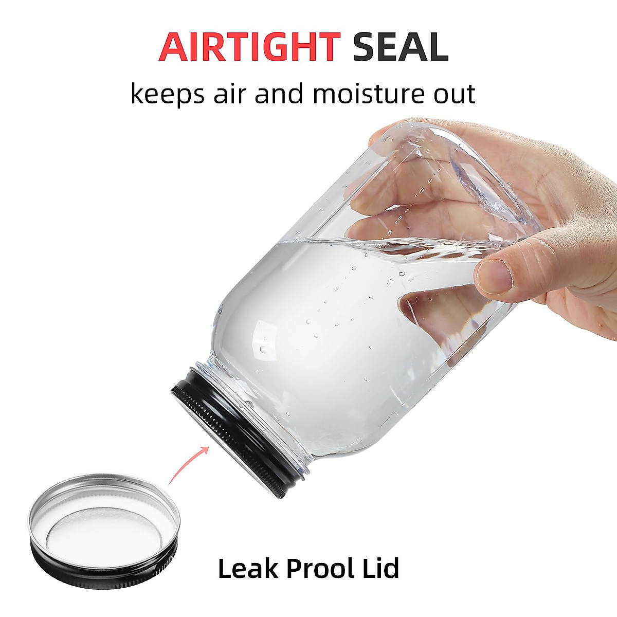 OMNISAFE 32 Ounce Clear Plastic Mason Jars With Screw On Lid, Reusable Empty Jars for Food Storage, Round BPA Free Containers for Sealing, Dry Food, Snacks, Candies, Breakage-proof, (Black - 12 Pack)