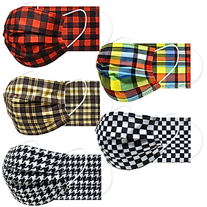 Sometheme Special 50PCS Unisex Adults Assorted Colors Single Use Face Mask Disposable Mixed Camouflage Protective Cover Mask Elastic Ear Loops (50 PC - Plaid Pattern)