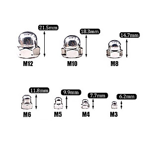 Hilitchi 140-Pcs M3 M4 M5 M6 M8 M10 M12 Acorn Dome Cap Head Hex Nuts Assortment Kit, 304Stainless Steel