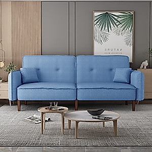 EMKK Loveseat Futon Bed with 2 Pillow,Convertible Sleeper Sofá Couch for Living Room Furniture Compact Small Spaces, Apartment, Bedroom, Dorm, Office, 2 Seater Sofa, H-Blue