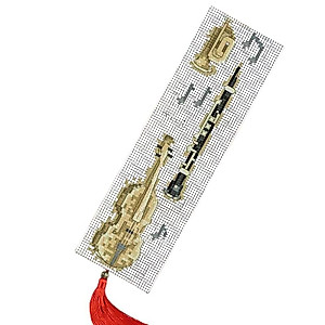 Music Instrument Counted Cross Stitch Bookmarks Kits Two Side Bookmarks Cross Stitch kit Counted 18ct Plastic Fabric Needlework Embroidery Craft kit Blank Plastic Canvas Embroidery Canvas Kit 18x6cm