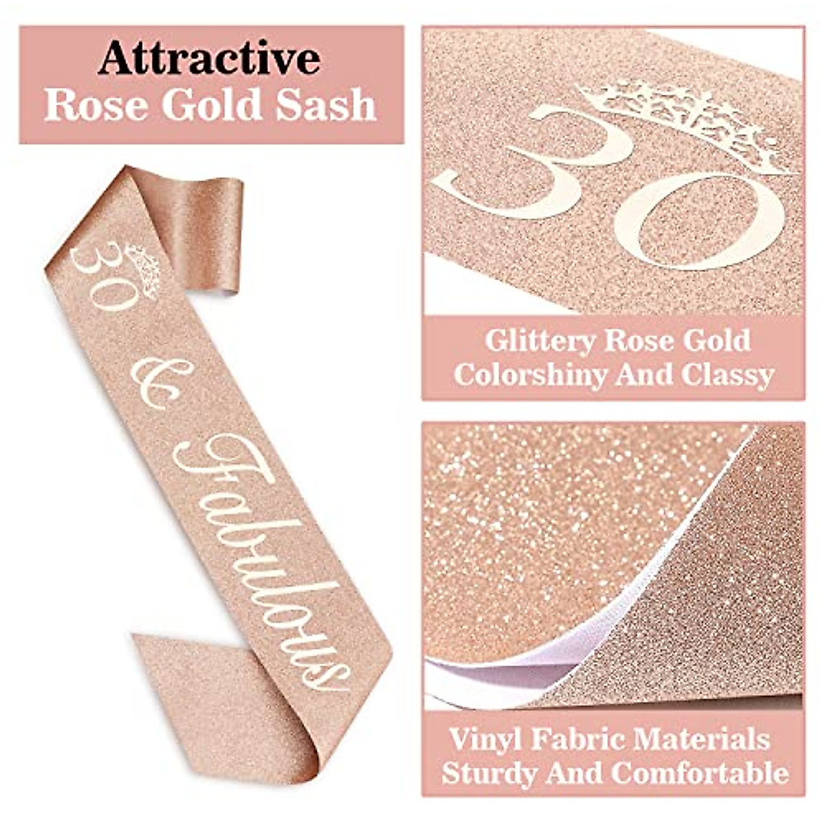 30th Birthday Decorations for Her,30th Birthday Sash,Crown/Tiara,Candles,Cake Toppers.30th Birthday Gifts for Her,30th Birthday Decorations for Women,30 Birthday Decorations