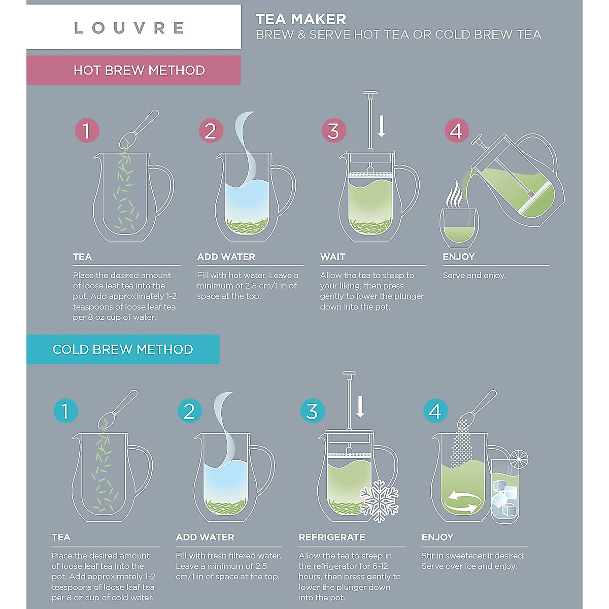 Teabloom Louvre Insulated Glass Tea Press – 34 OZ (4 Cups) – Loose Leaf Tea Steeper – Brew and Serve Hot Tea – Tea Connoisseur's Choice