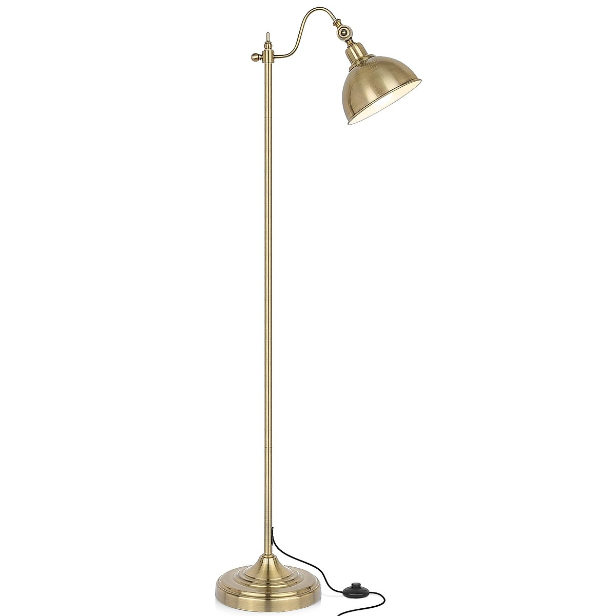 Mlambert Industrial Floor Lamp,63” LED Floor Lamp with LED Bulb,Adjustable Metal Head,Foot Switch,Tall Lamp for Livingroom,Bedroom,Corner Lamp- Brass