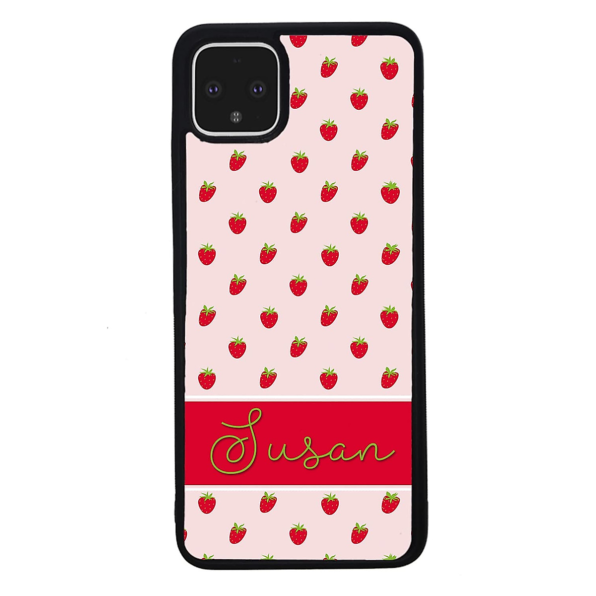 Strawberry Fruit Pattern Personalized Black Rubber Phone Case Compatible With Google Pixel 8 Pro, 8a, 8, 7a, 7, Pixel 7 Pro, 6a, Pixel 6 Pro, 6, 5, 4a 5G, 4a 4G, 4, 4 XL, 3a, 3a XL, 3, 3 XL
