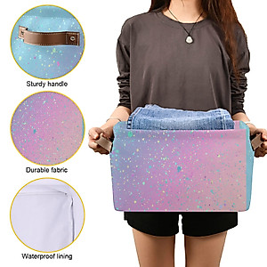 Large Storage Basket Unicorn Background with Rainbow Foldable Storage Box Organizer Bins with Handles for Bedroom Home Office