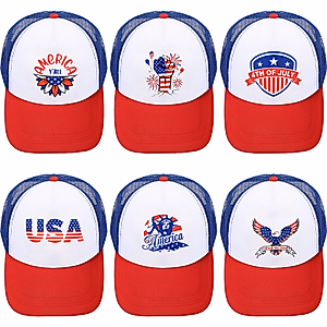Unittype 6 Pcs USA American Flag Baseball Hats 4th of July Cap Independence Day Patriotic Tactical Cap Vintage Adjustable American Flag Trucker Hat for Men Women Teen