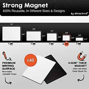 Dry Erase Magnetic Labels 2.8 x 1.8 in, Small Dry Erase Magnets, 40-Pack, White Erasable Write-On All-Purpose Labels, for Office, Education, Home, Whiteboard