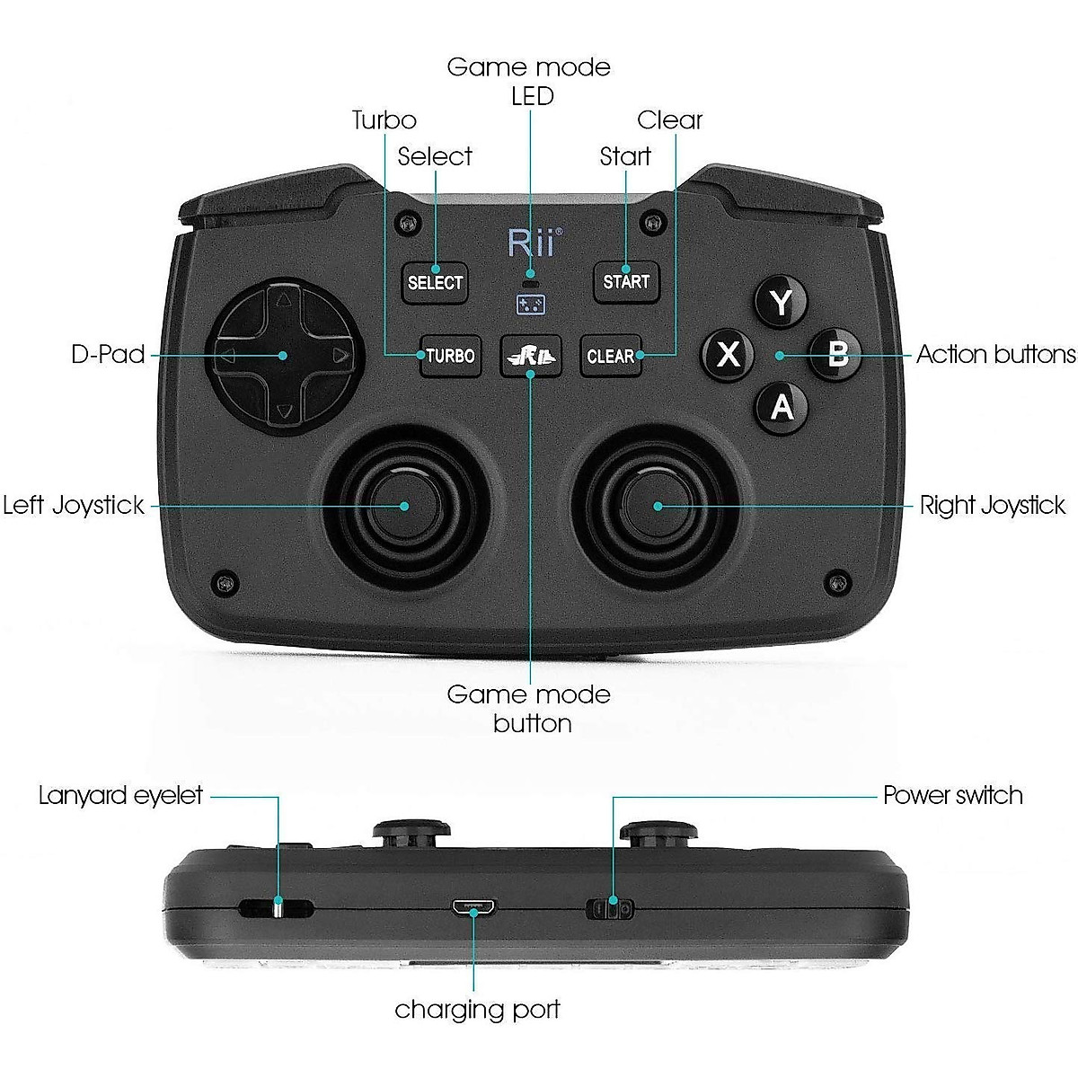(Backlit Version)Rii RK707 3 in 1 Multifunctional 2.4GHz Wireless Portable Game Controller 62-Key Rechargeable Keyboard Mouse Combo Turbo Vibration Function for PC/Raspberry pi2/Android TV Google/TV B
