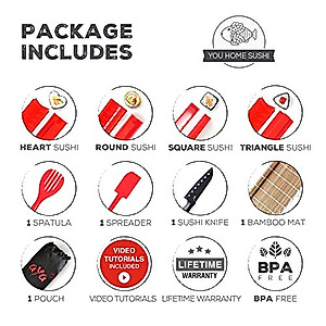 aya Sushi Making Kit, Sushi Maker 2, Online Video Tutorials Complete with Sushi Knife & Bamboo Mat, 12 Piece Sushi Roll Maker Set, Easy and Fun Sushi Kits Professional, Sushi Rolls