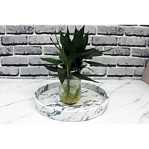 MCBZ Home Round Leather Tray, Serving Tray, Coffee Table Tray, Decorative Tray, Storage Tray, Size 13.2 * 1.8 inch (White)