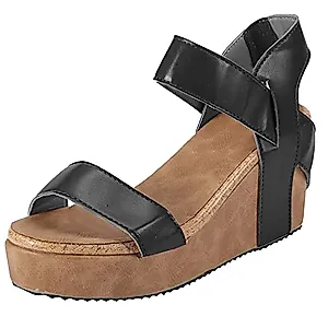 Sandals for Women Platform Wedge Women's Roman Toe Beach Sandals Shoes Flip Flops Wedges Casual Breathable Open Women's sandals (Black, 6.5-7)