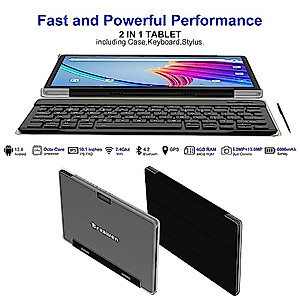 2024 Android 12 Tablets 10.1 Octa-Core 2 in 1 Tablet 4GB+64GB ROM 512GB Expand Include Case, Keyboard, Stylus, 13+5 Dual Camera, GPS, Bluetooth, Google Certificated 10.1 inch Tablet