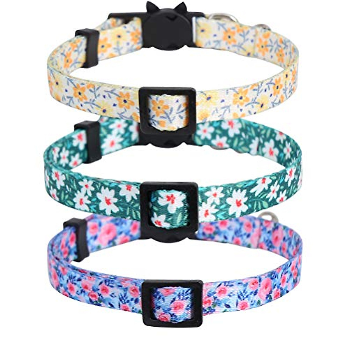 Lamphyface 3 Pack Cat Collar Floral with Bell Breakaway Adjustable Flower for Cats Kitten