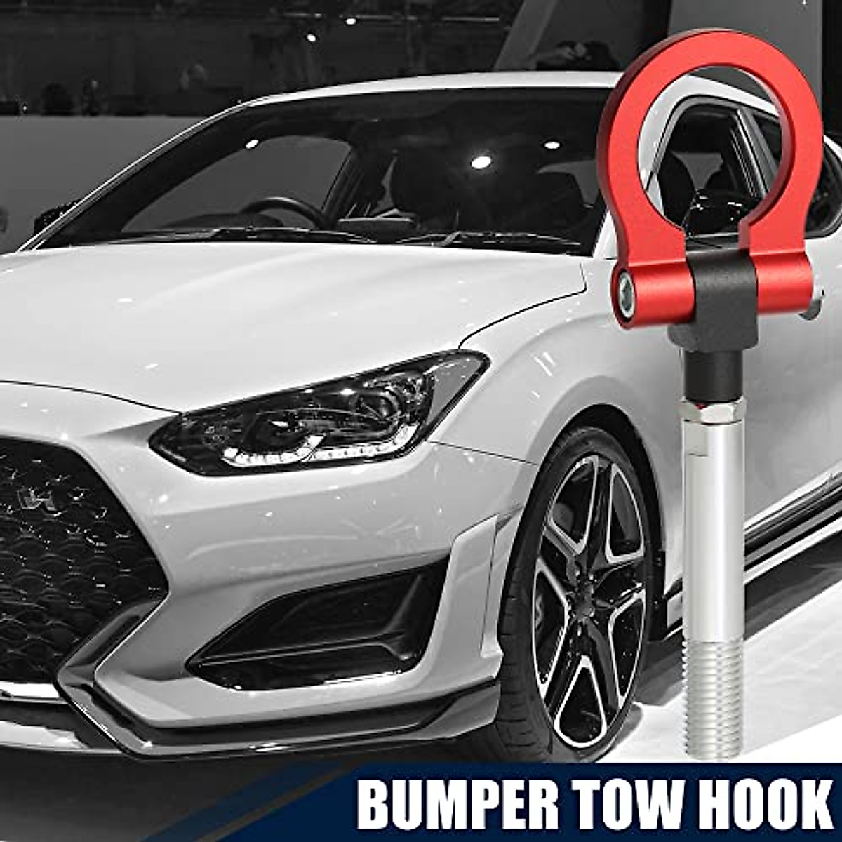 X AUTOHAUX Red Aluminum Alloy Round Front Rear Bumper Trailer Ring Eye Towing Tow Hook Screw for Hyundai Veloster 2012-2017