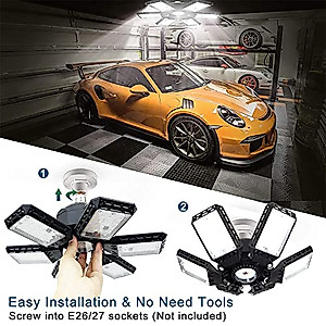 2-Pack LED Garage Lights, 160W Garage Light, 16000LM 6500K Garage Lights Ceiling Led Bulb with 6+1 Adjustable Panels, Garage Led Light Fixtures, LED Shop Light for Garage Basement Workshop Attic