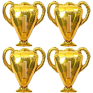 4 Pack Gold Champion Foil Balloons Champion Trophy Mylar Balloons Soccer Football Basketball Anniversary Birthday Games Party Decorations