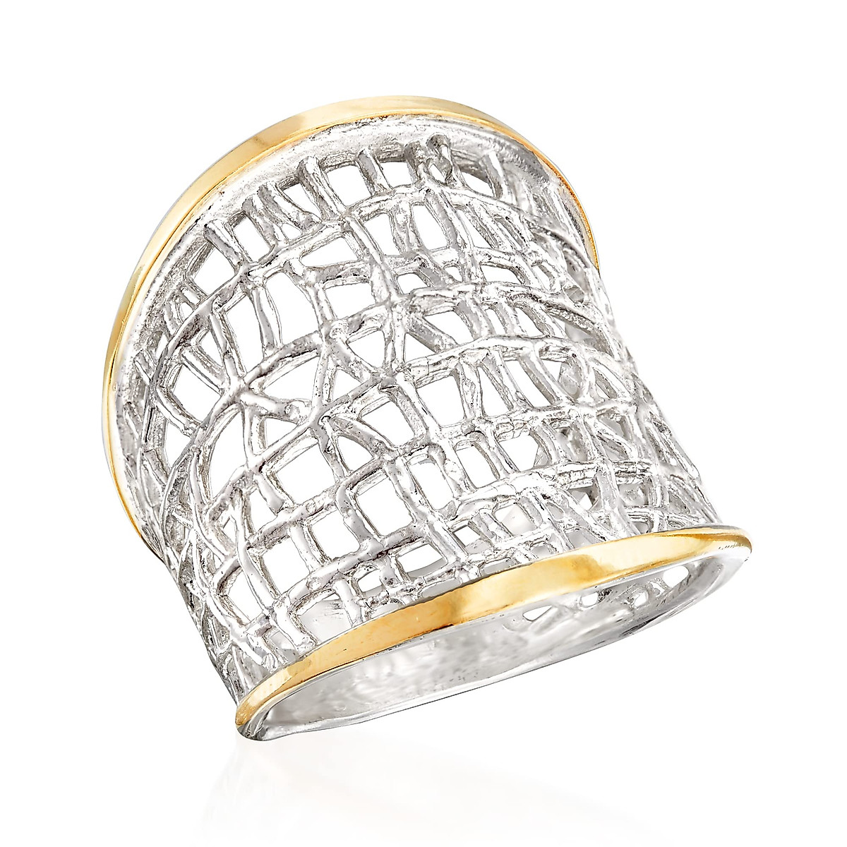 Ross-Simons Sterling Silver and 14kt Yellow Gold Free-Form Lattice Ring. Size 8