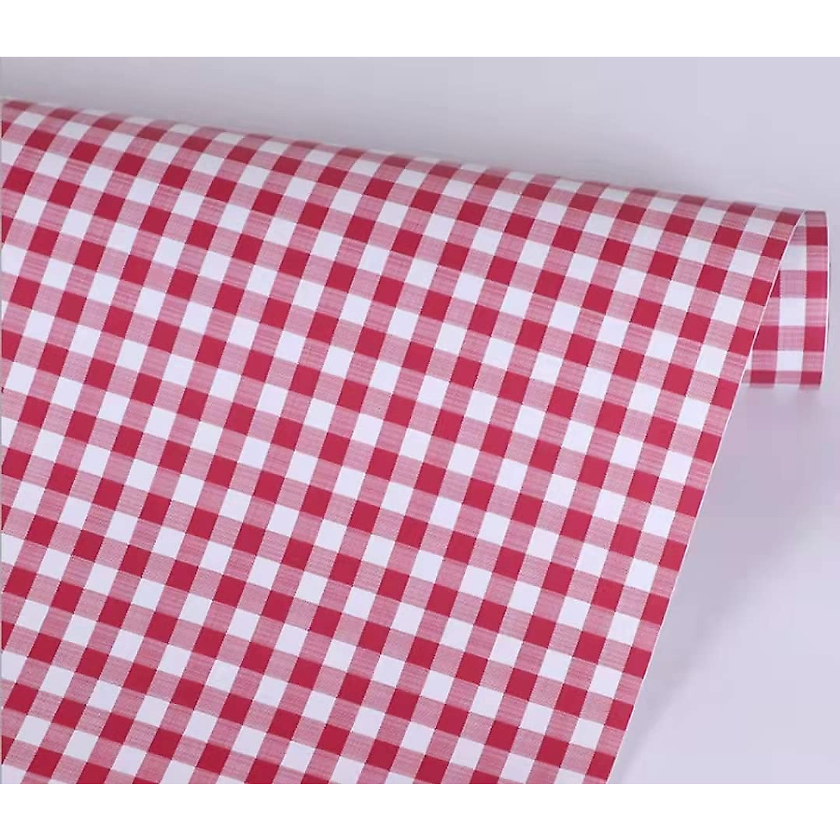 Self Adhesive Red Gingham Shelf Liner Plaid Contact Paper for Cabinets Dresser Drawer Pantry Table Desk Furniture Decal 17.7X117 Inches