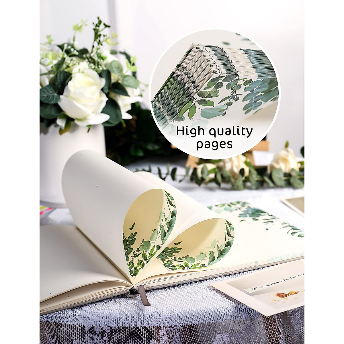 Wedding Guest Book，Guest Book Weddings Reception，Polaroid Guest Book for Wedding 100 Pages Paper Hardcover 8" x 10" for Wedding Gift with Pen, Photo Corner