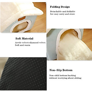 SEAHOME Foldable Dog House Kennel Bed Mat for Indoor Pets,Enclosed Warm Plush Sleeping Nest Bed with Removable Cushion,Covered Small Pet Condos Indoor Cat Hideaway (L, Grey)