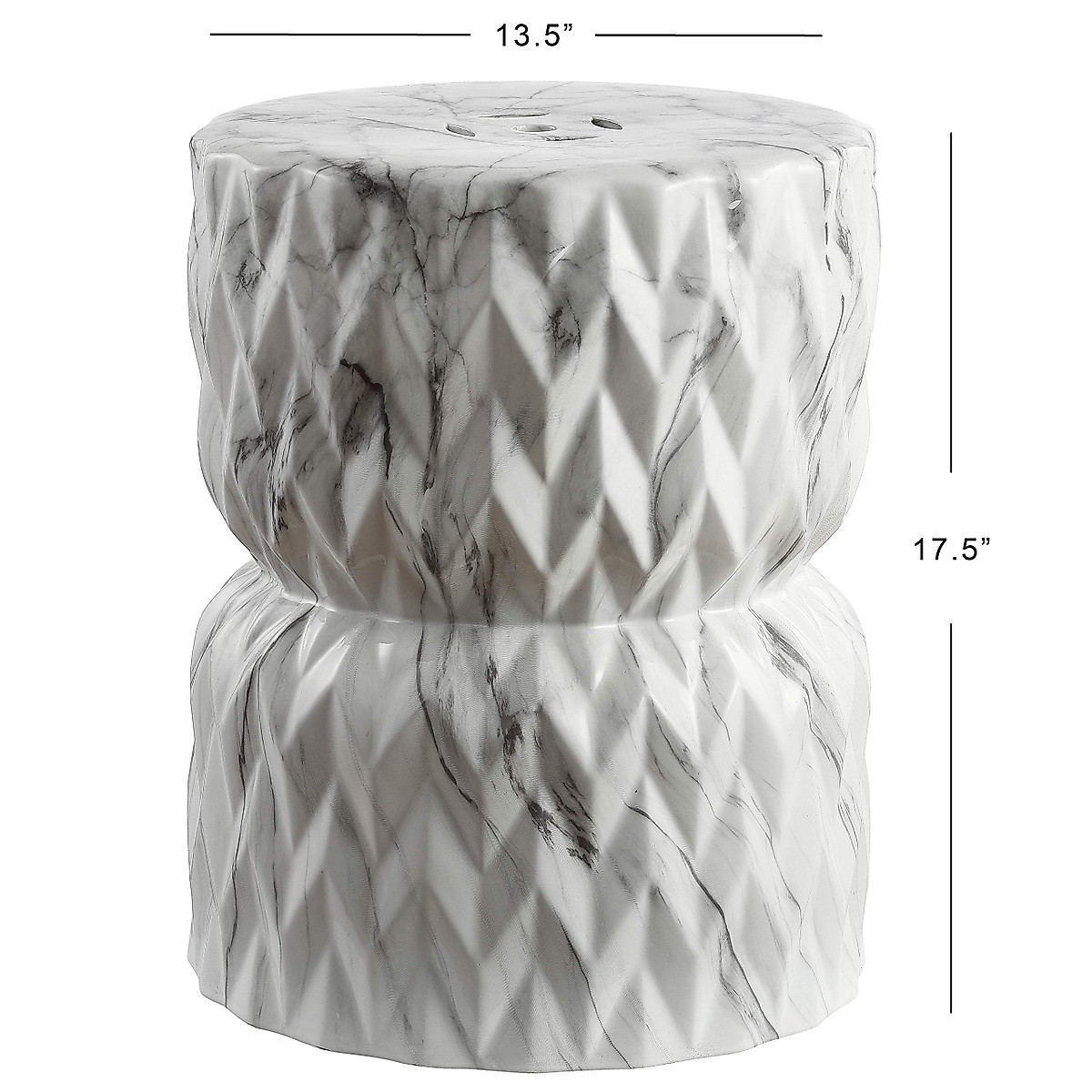 JONATHAN Y TBL1021A 17.5" White Marble Finish Ceramic Garden Stool