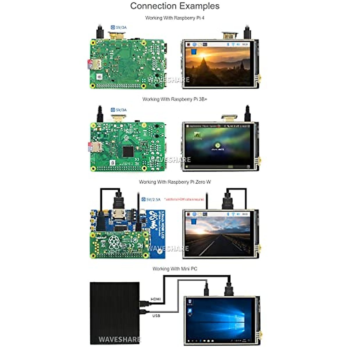 Waveshare Resistive Touch Screen IPS HDMI LCD in 3.5inch Compatible with Raspberry Pi 4B/3B+/3B etc. Series Boards Supports PC