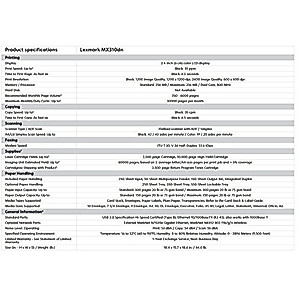 Lexmark MX310dn Compact All-In One Monochrome Laser Printer, Network Ready, Scan, Copy, Duplex Printing and Professional Features