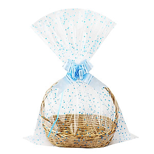 Yotelab Easter Large Cellophane Bags, Blue Heart Cellophane Wrap for Gift Basket, 22x33 Inches,10 Pieces Cellophane Gift Bags