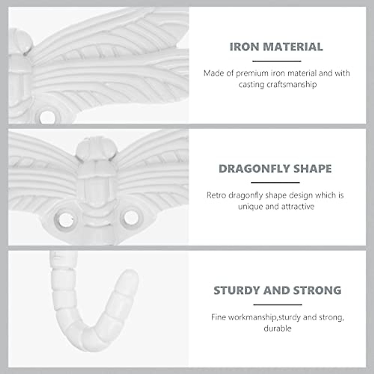 ARTIBETTER 2 Sets Dragonfly Hook Wall Art Key Holders Laundry Utility Wall Racks Dragonfly Decorative Hook Hat Rack Heavy Duty Hook Dragonfly Key Hanger Clothing White Hand Towel Wrought Iron