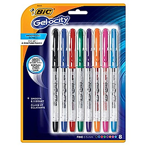 BIC Gel-ocity Smooth Stick Gel Pens, Fine Point, 0.5mm, Assorted Ink (8 Pack)