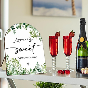 Love is Sweet Please Take A Treat Sign, Love is Sweet Sign for Baby Shower, Bridal Shower Decor Supplies, Eucalyptus Leaf Decoration Wedding Sign Favors for Guests 9 * 11IN