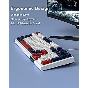 Compact 80% Mechanical Gaming Keyboard, Hot-Swappable Mechanical Keyboard with Number Pad and Red Switches, Blue LED Backlit Keyboard 98 Keys for Windows PC Mac, Blue White
