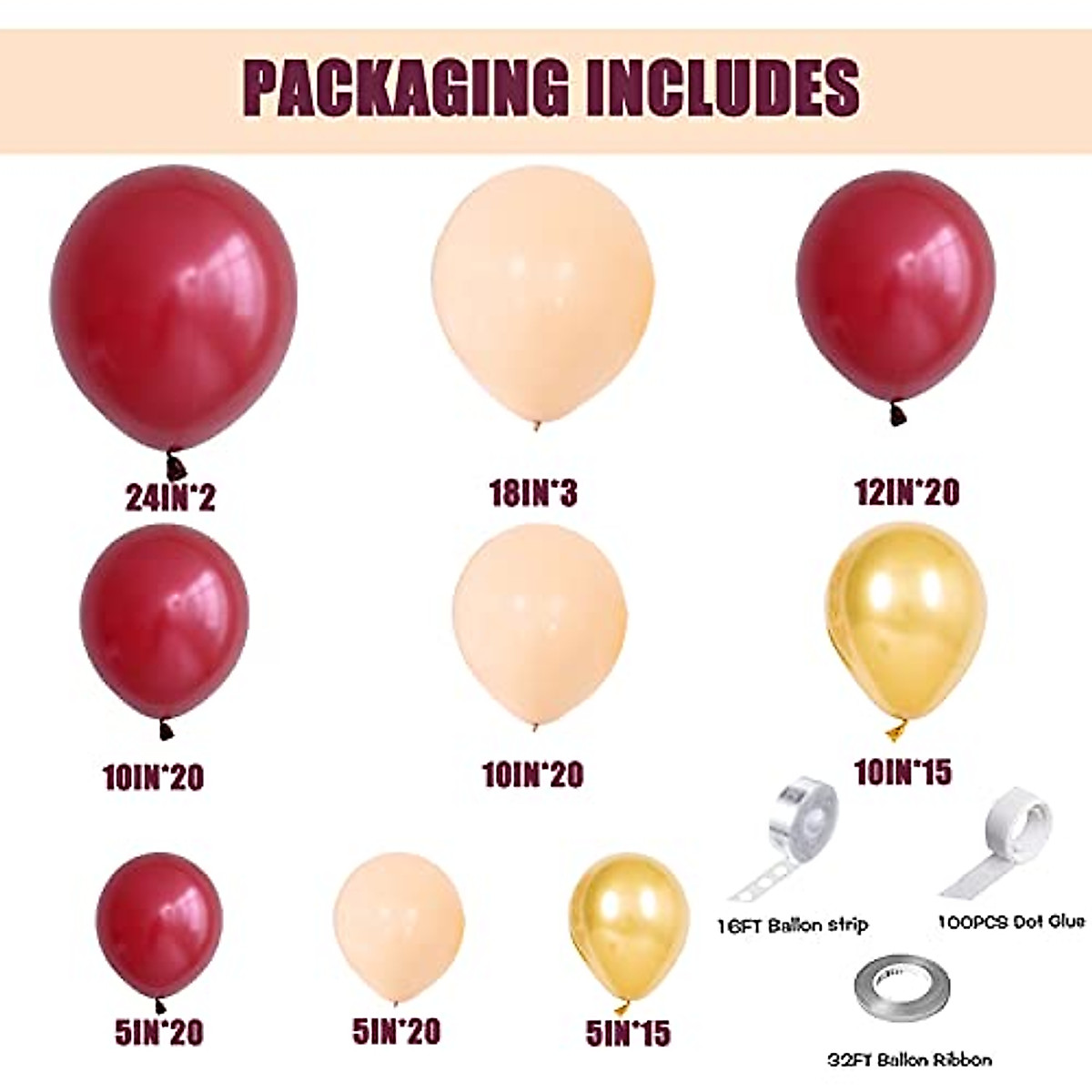 138PCS Burgundy Balloon Garland Arch Kit Burgundy Balloons Blush Balloons and Metallic Gold Latex Balloons for Valentines Day Wedding Bachelorette Birthday Bridal Baby Shower Decoration