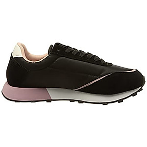 A|X Armani Exchange Women's Contrasting Lettering Logo Lace Up Sneaker with Suede Detailing, Black+Rose, 6