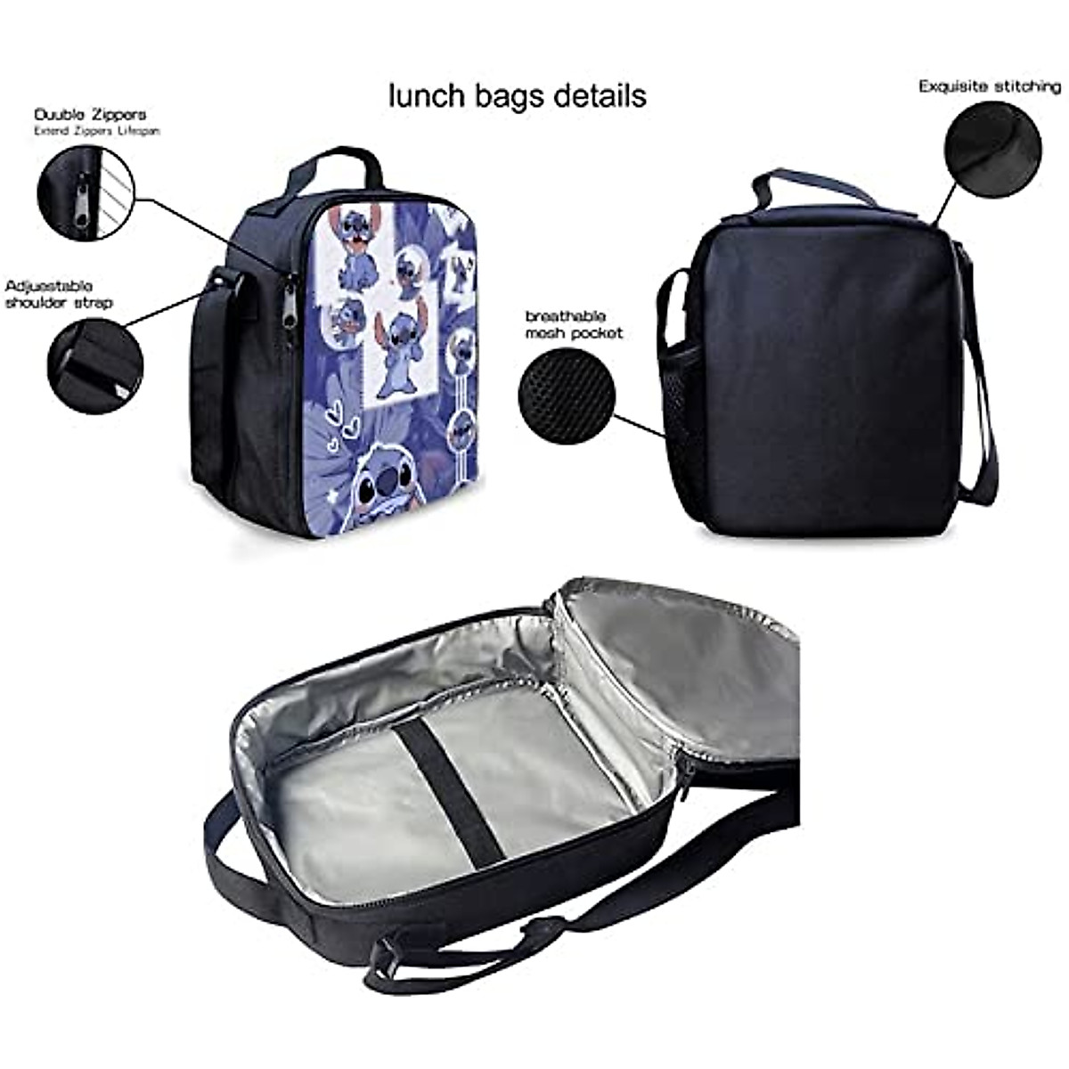 ERUABDB Backpack 3 Piece Set School Bag Bookbag with Lunch Box And Pencil Case Set for Boys Girls One size
