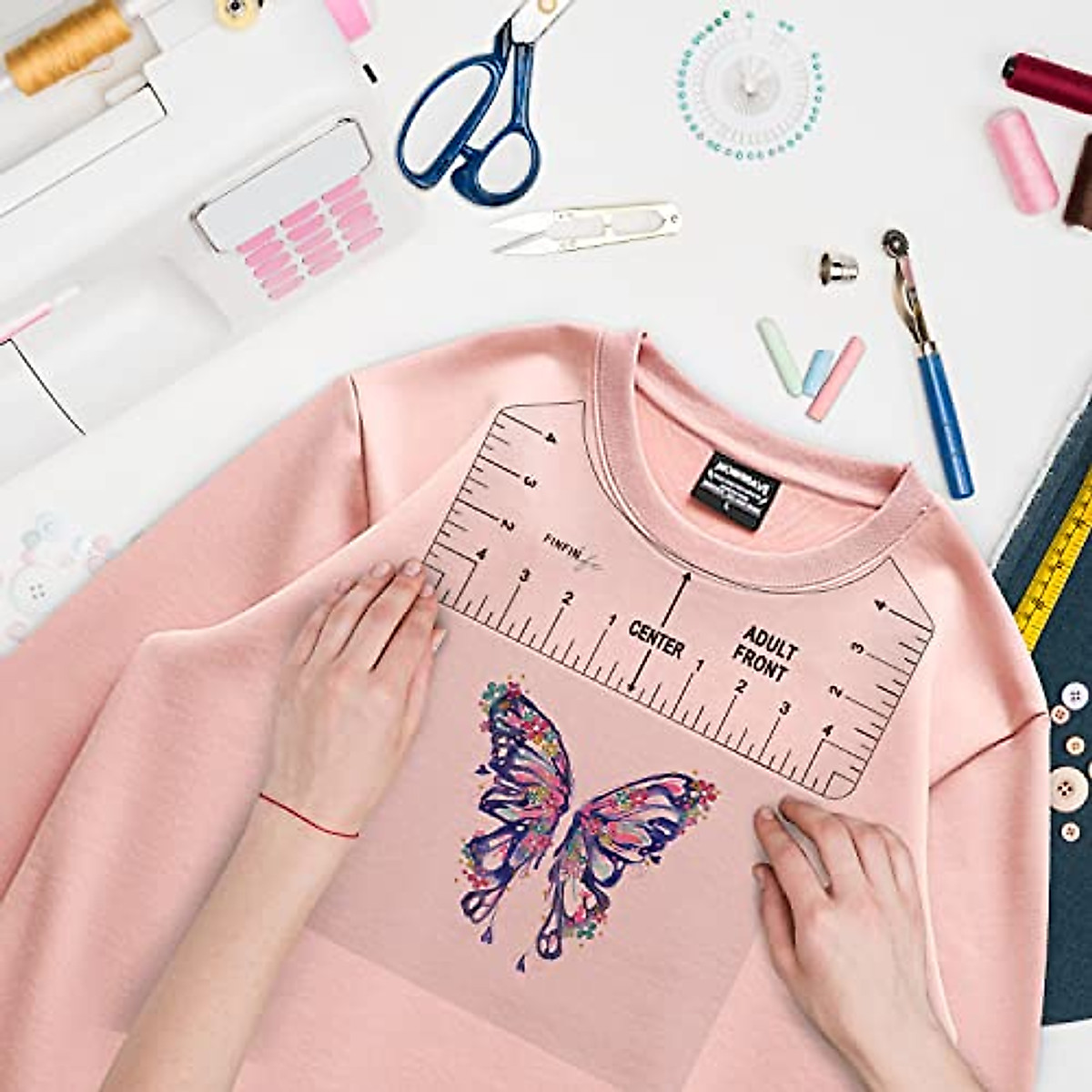 FINFINLIFE Tshirt Ruler-9Pcs, Tshirt Ruler Guide for Vinyl, Shirt Alignment, Center Designs for Heat Press, Transparent Tee Ruler for Infant Toddler Youth Adult, Front and Back Measurement