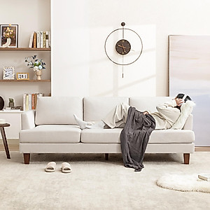 Gericco 89" 3-Seater Sofa, Deep Seat Sofa with Comfy Cushion, Mid Century Modern Couches for Living Room, Upholstered Comfy Sofa Couch for Bedroom, Apartment, Beige