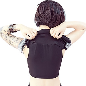 BaronHong Women Lesbian Tomboy Zip Up Chest Binder Quick-Drying Swimwear Vest Tank Top+Swimming Pants(Black,S)