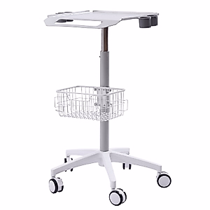 Mobile Storage Cart, Medical Cart Mobile Trolley Cart with 5 Wheels, Adjustable Height 33.46-43.71Inch, Portable Stainless Steel Dental Cart Rolling Desktop Lab Cart with Large Tabletop for Office