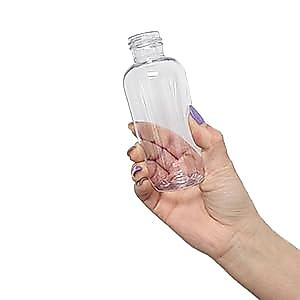 ljdeals 4 oz Clear Plastic Empty Bottles with Black Disc Top Caps, Refillable Cosmetic Containers for Shampoo, Lotions, Cream and more Pack of 6, BPA Free, Made in USA