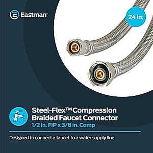 Eastman 24 inch Steel-Flex Braided Faucet Connector, 1/2 Inch FIP x 3/8 Inch Compression, Stainless Steel Faucet Supply Line, 48006