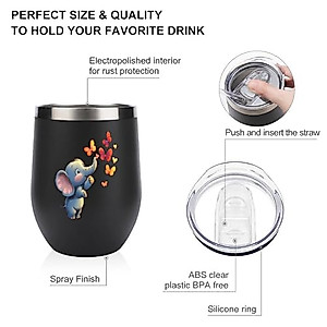Butterfly Elephant Insulated Tumbler with Lid Stainless Steel Coffee Mug Cute Wine Tea Water Cup Black-style