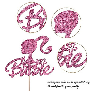 1 Pack Princess Cake Topper Glitter Pink Girl Cake Pick for Baby Shower Bridal Shower Wedding Enaggement Girl Princess Theme Birthday Party Cake Decoration Supplies
