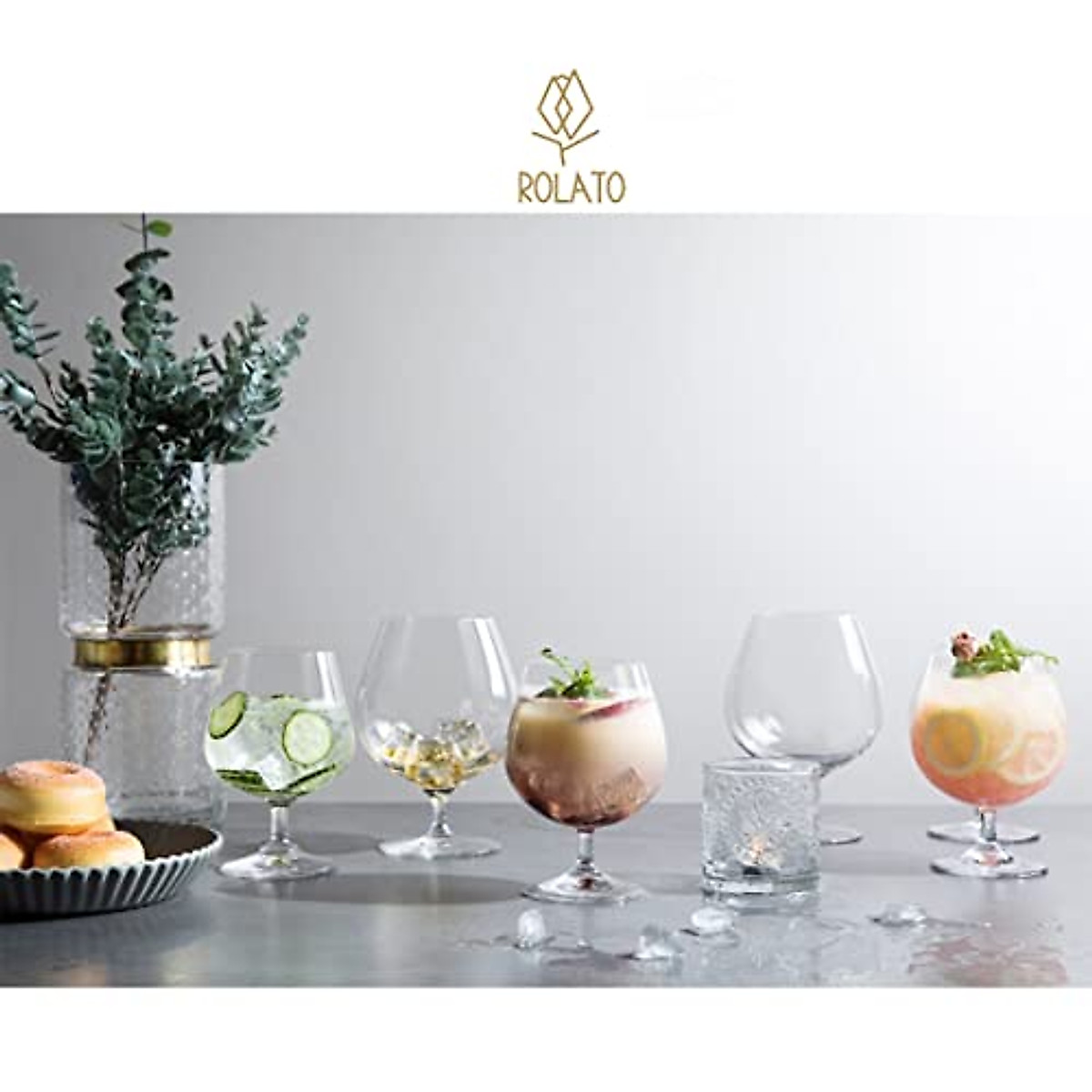 ROLATO Cognac Brandy Crystal Small Glasses Snifter, Set of 4 - Handcrafted - Good for Bourbon Whiskey - 15-ounce