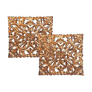 Wooden Set of 2 Square Trivet for Hot Dishes Plates & Pots Holder Hot Pad for Kitchen & Dining Table Décor Cookware Heat Resistant Rustic Decorative Carvings 8 Inches